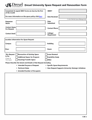 Fillable Online I''* Drexel Drexel University Space Request and ...