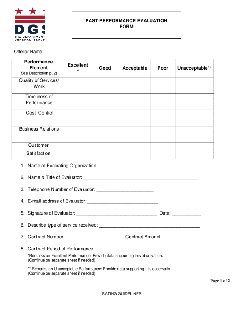 Fillable Online dgs dc Writing Quality Past Performance Evaluations ...