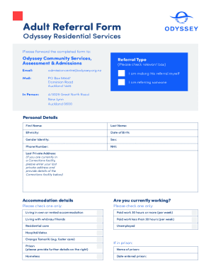 Fillable Online Adult Referral Form - Odyssey Residential Services Fax ...