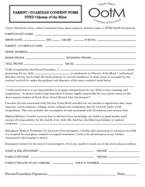 Fillable Online Date PARENT / GUARDIAN CONSENT FORM NPSD ... Fax Email ...