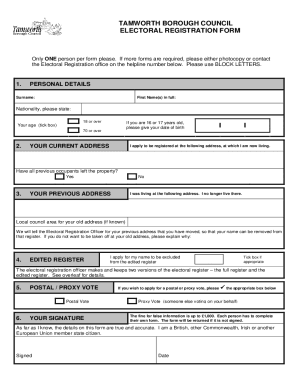 Fillable Online Electoral Registration Form - Tamworth Borough Council ...