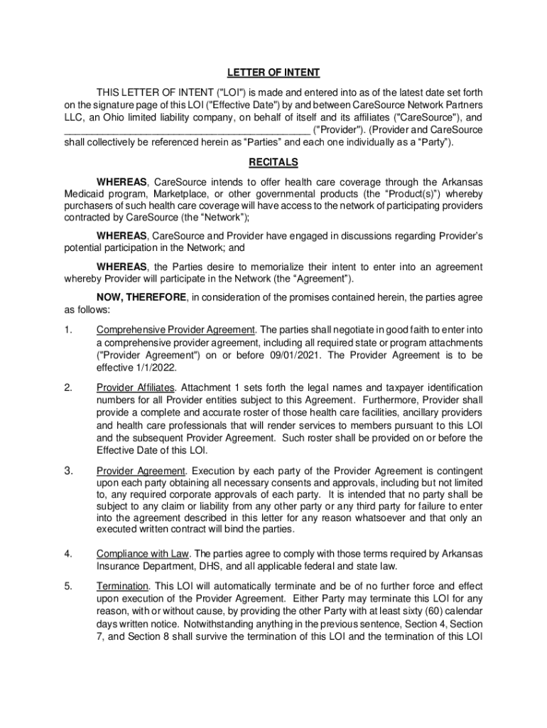 Fillable Online LETTER OF INTENT THIS LETTER OF INTENT ("LOI") is made ...