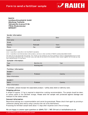 Fillable Online Form to send a fertilizer sample - RAUCH Fax Email ...
