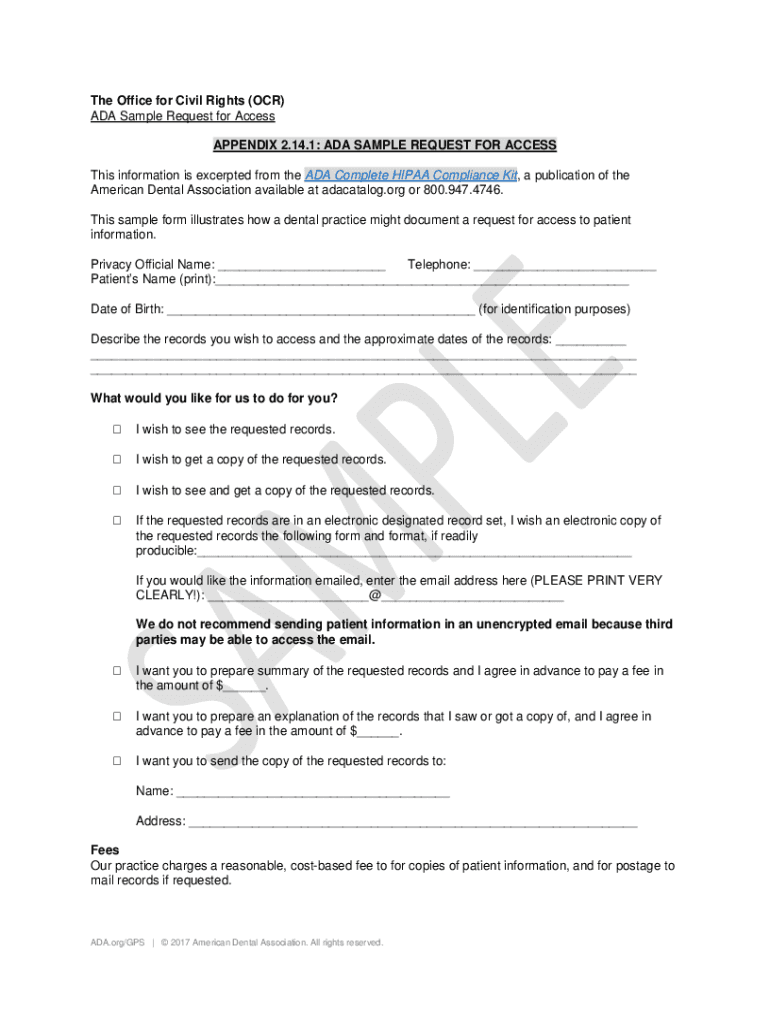 Fillable Online Sample Request for Access - American Dental Association Fax Email Print - pdfFiller