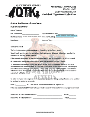 Fillable Online Stud Contract-Frozen Semen - Quick Trigger Kennels Fax ...
