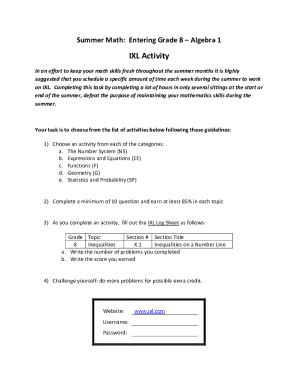 Fillable Online Summer Math and Literacy Practice Getting Ready for Grade 9 Fax Email Print ...
