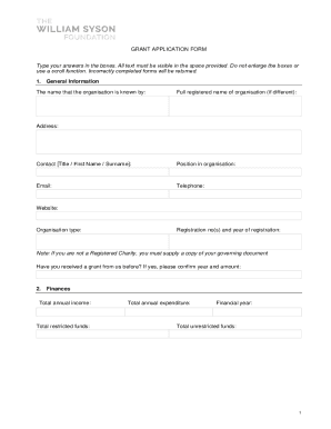 Fillable Online GRANT APPLICATION FORM Type your answers in the boxes ...