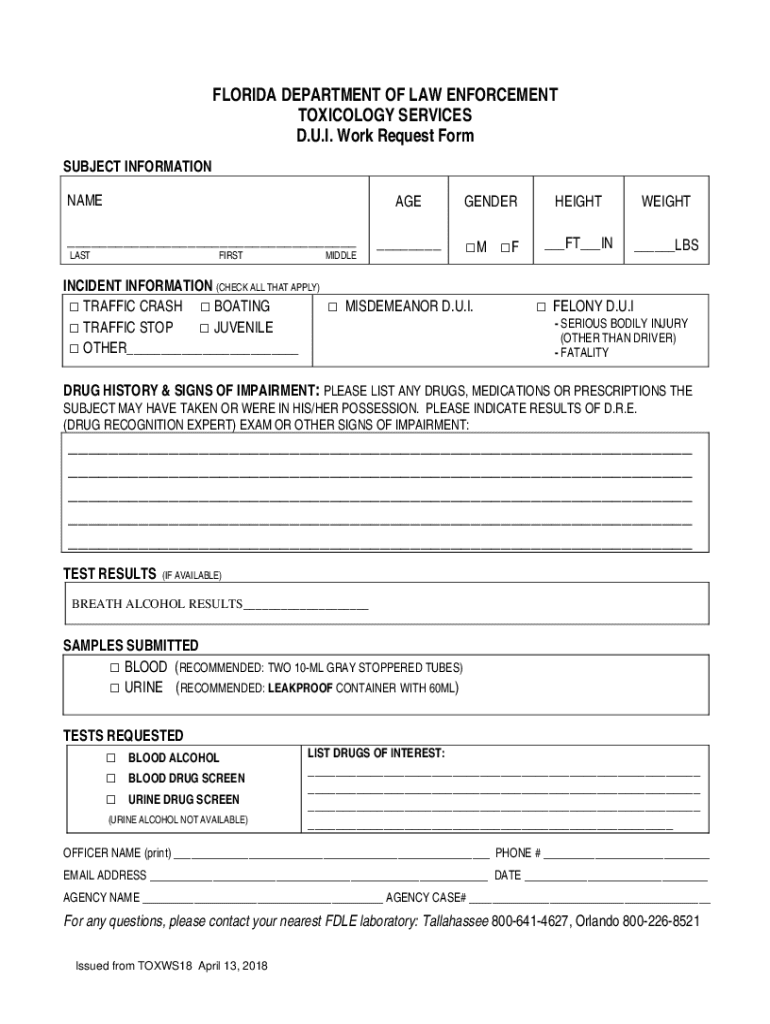 Fillable Online DUI Work Request Form Fax Email Print - pdfFiller