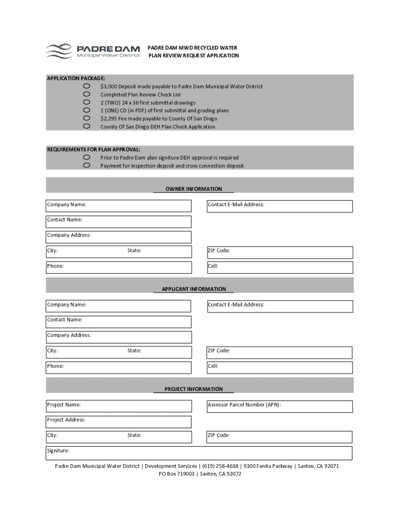 Fillable Online Form Center - Padre Dam Municipal Water District Fax ...