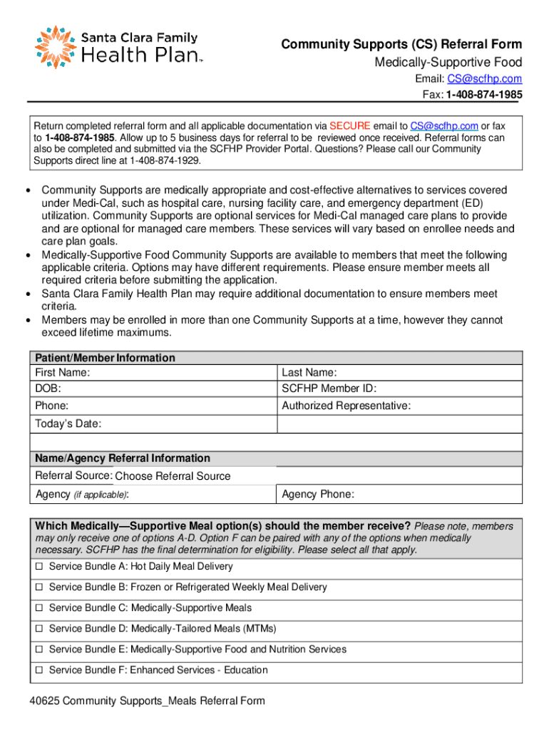 Fillable Online Community Supports (CS) Referral Form Medically ...