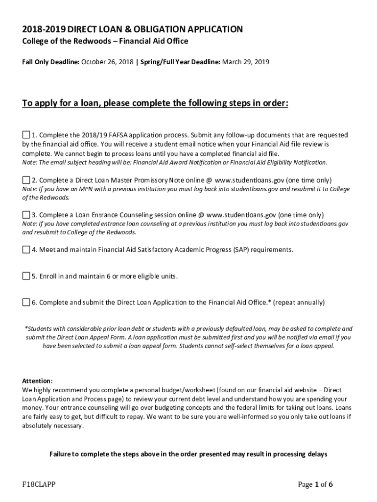 Fillable Online 2018-2019 Federal Direct Loan Request Form Fax Email Print - pdfFiller