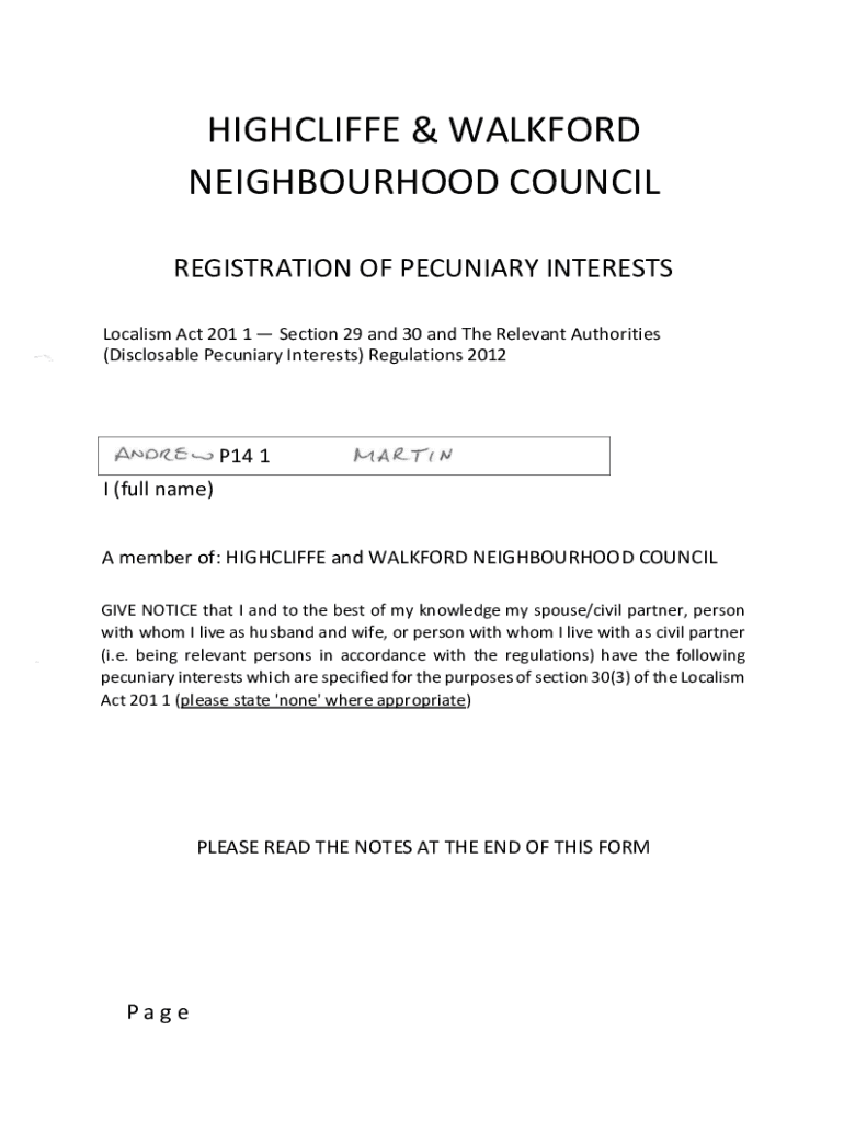 Fillable Online HIGHCLIFFE & WALKFORD NEIGHBOURHOOD COUNCIL Fax Email ...