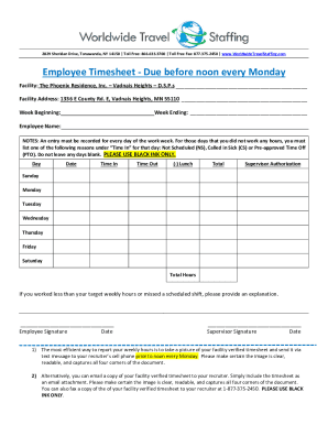 Fillable Online Employee Timesheet - Due before noon every Monday Fax ...
