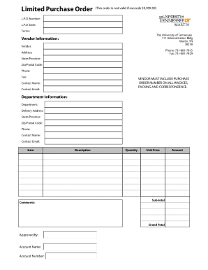 Fillable Online Limited Purchase Order - UT Martin Fax Email Print - pdfFiller
