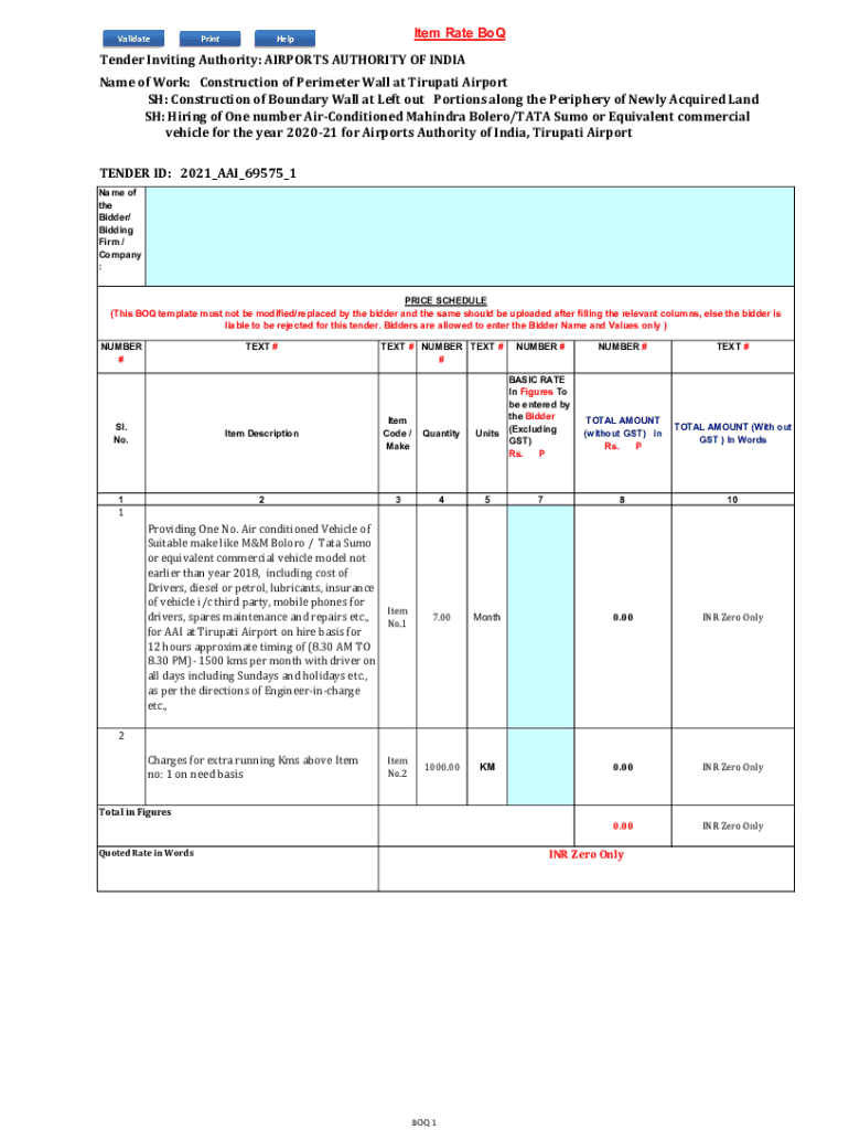 Fillable Online Item Rate BoQ Tender Inviting Authority: AIRPORTS AUTHORITY ... Fax Email Print ...