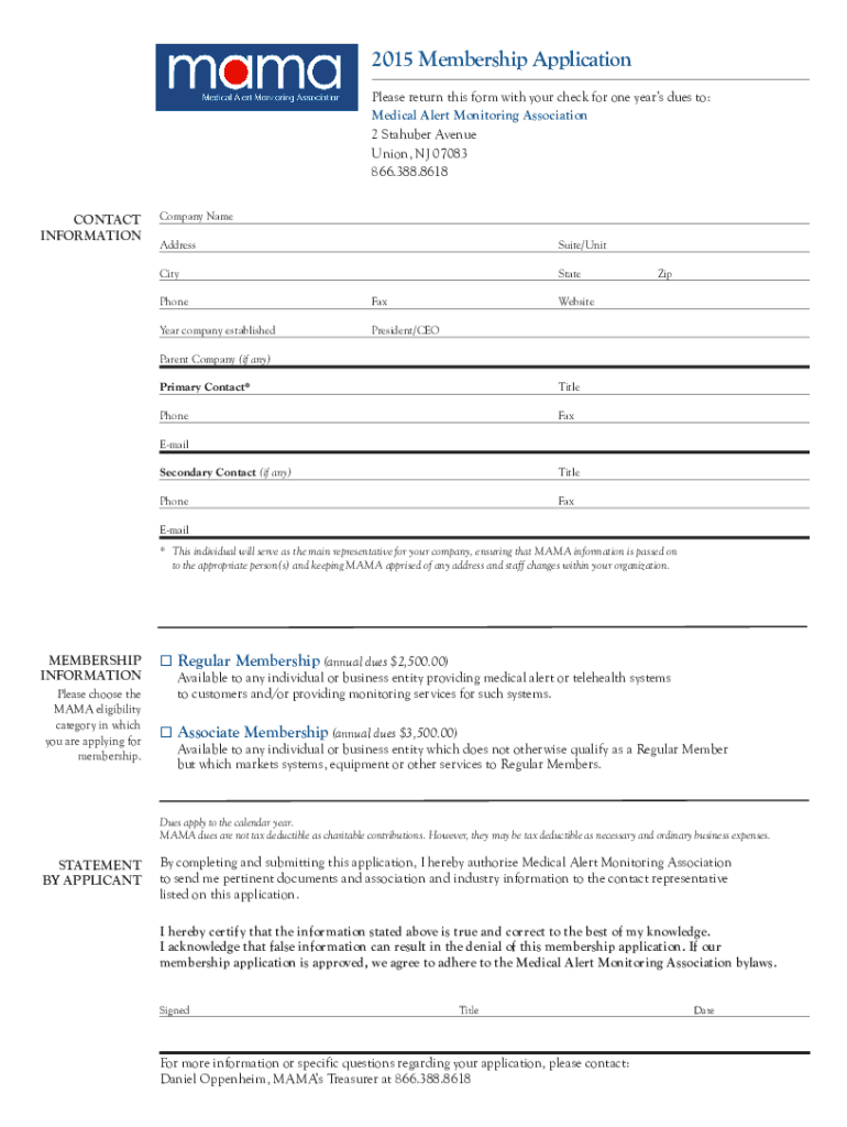 Fillable Online MAMA Membership Application Fax Email Print - pdfFiller
