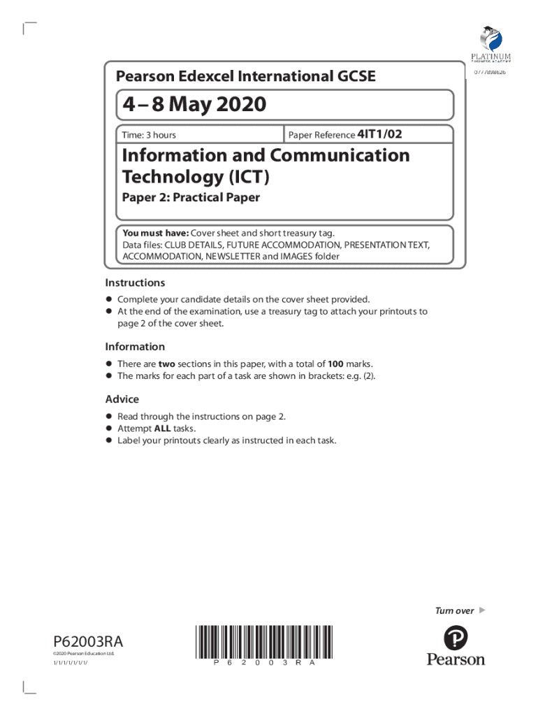 Fillable Online 4IT1 02 Instructions for the Conduct of the Examination ...