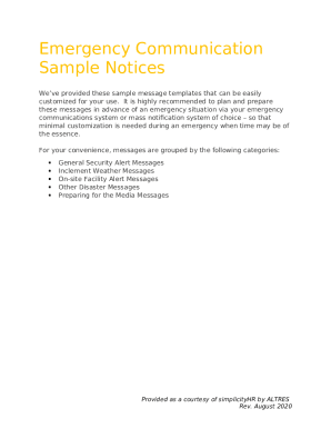 Emergency Communication Guide and Templates Doc Template | pdfFiller