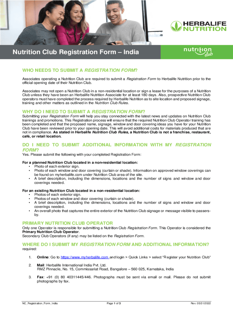 Fillable Online Nutrition Club Registration Form. Members operating ...