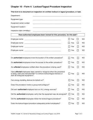 Fillable Online Chapter 10Form 4: Lockout/Tagout Procedure Inspection ...
