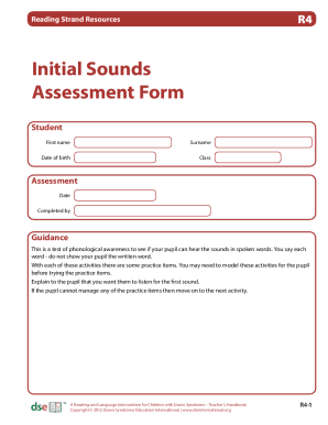 Fillable Online Initial Sounds Assessment Form Fax Email Print - pdfFiller
