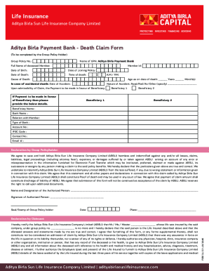 Fillable Online Claim Forms & Downloads - Life Insurance - Aditya Birla Capital Fax Email Print ...
