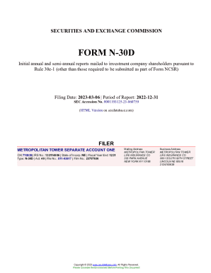 Fillable Online METROPOLITAN TOWER SEPARATE ACCOUNT ONE Form N-30D Filed 2023-03-06. Accession ...