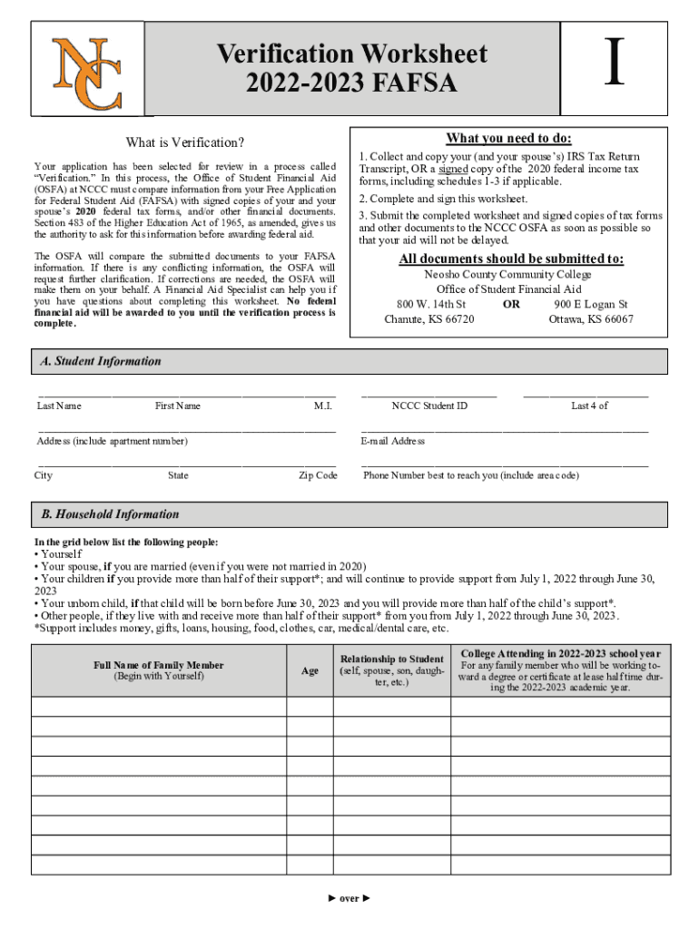 Fillable Online 2022-2023 Verification Worksheet - Lake Region State ...