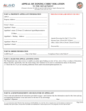 Fillable Online Appeal of Zoning Code Violation. Appeal of Zoning Code ...