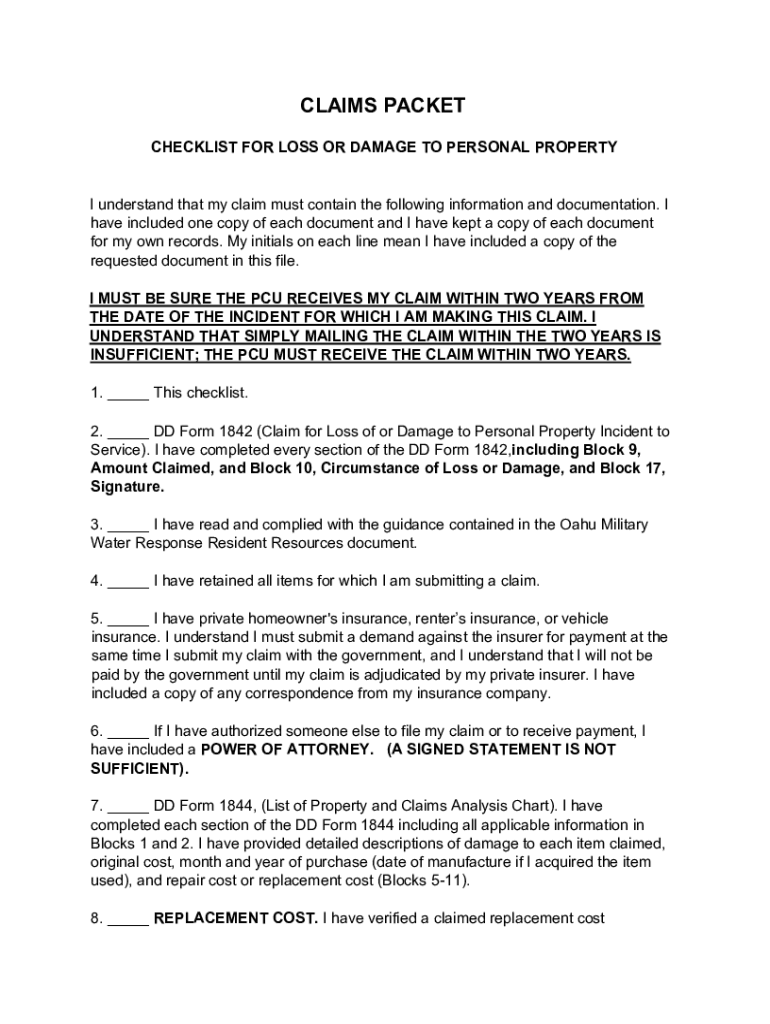 Fillable Online filing a claim for personal property loss due to fire ...