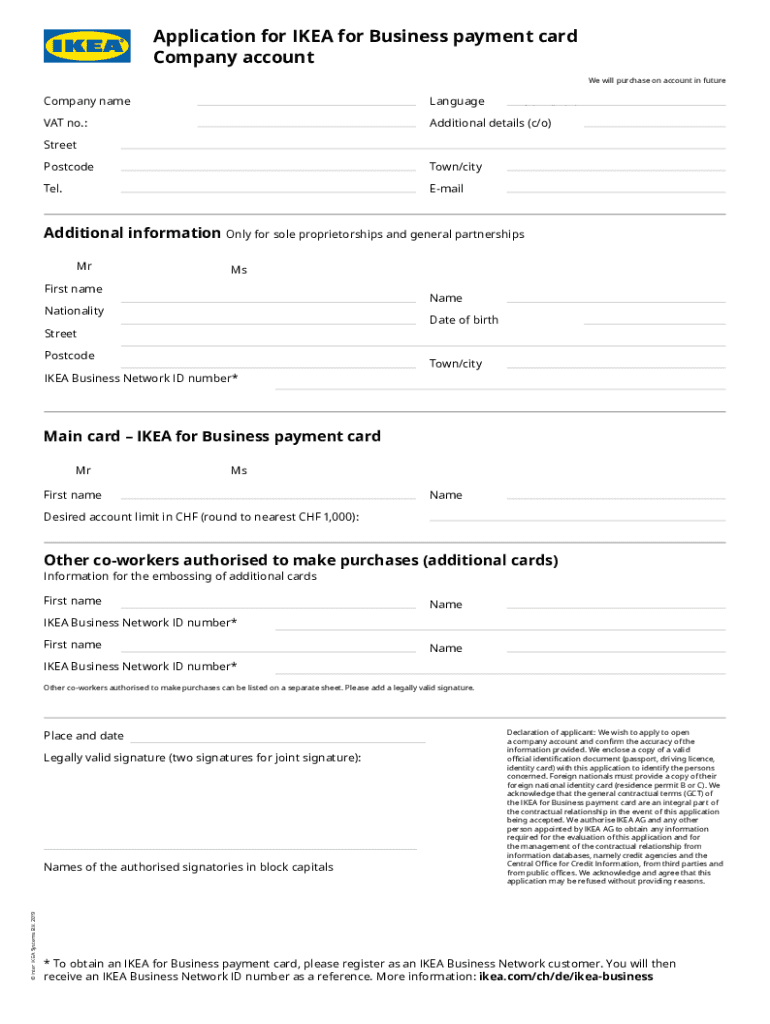 Fillable Online Application for IKEA for Business payment card Company ...