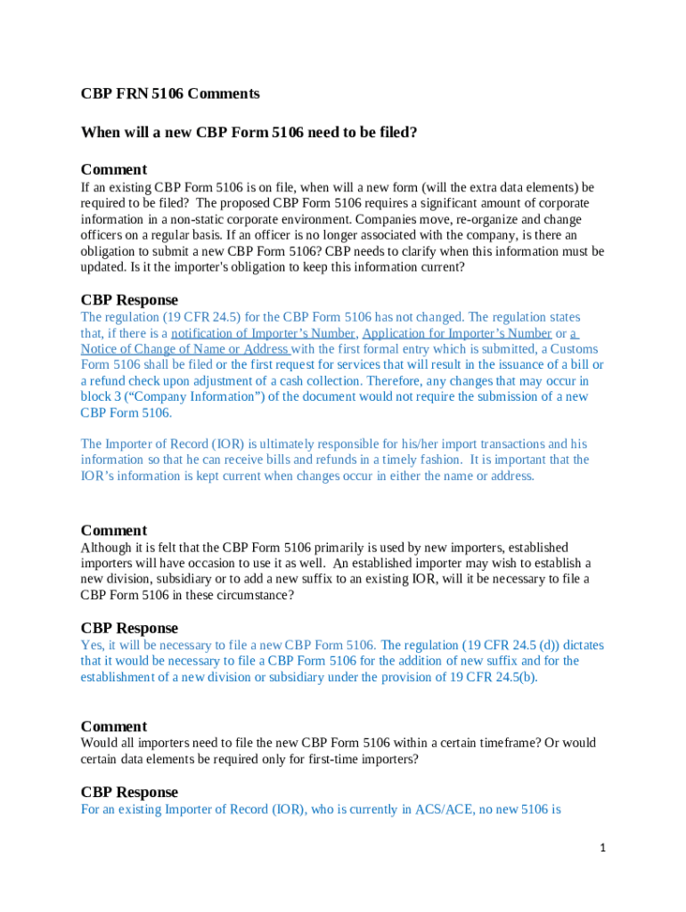 Fillable Online Importer Create/Update Identity Form (CBP Form 5106 ...