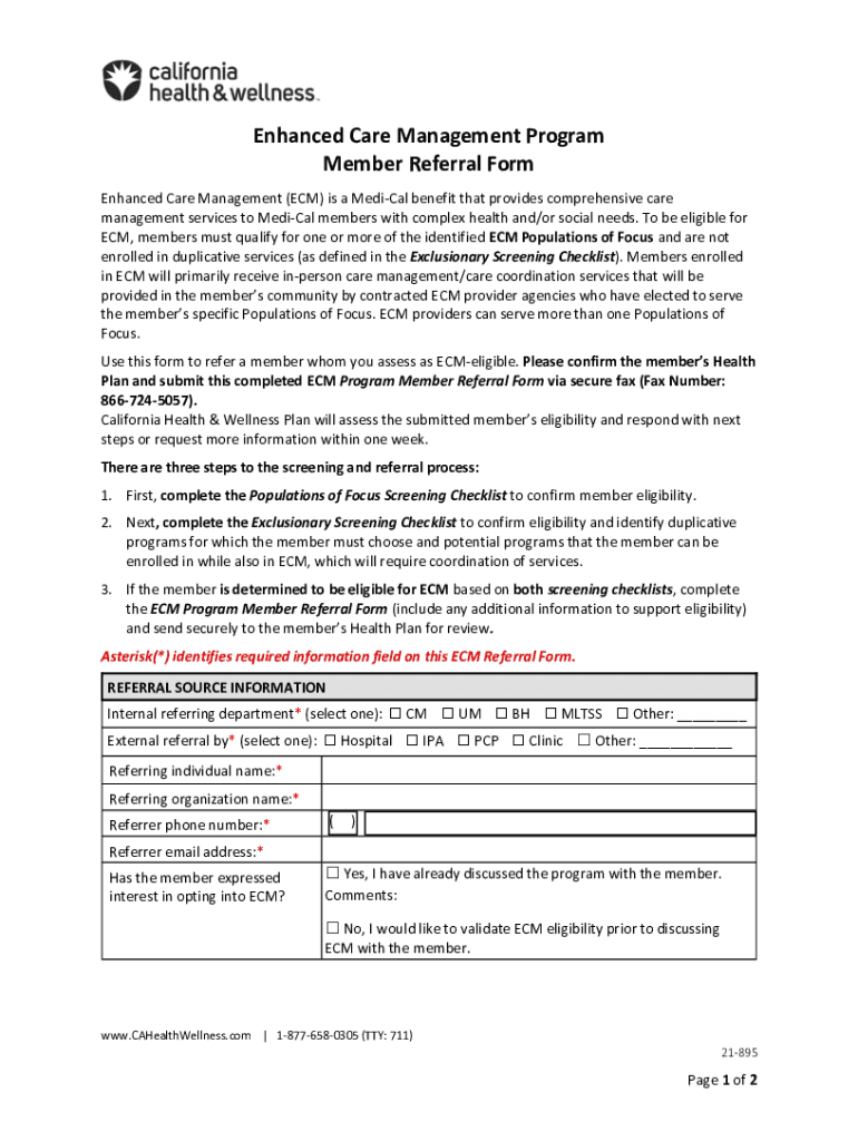 Fillable Online Enhanced Care Management Program Member Referral Form ...