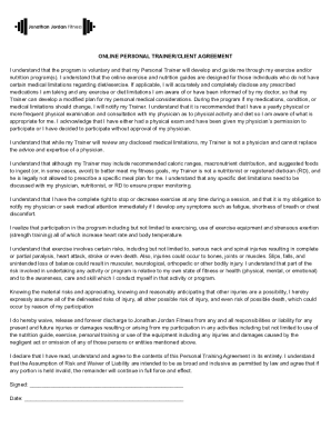 Fillable Online ONLINE PERSONAL TRAINER/CLIENT AGREEMENT I understand ...