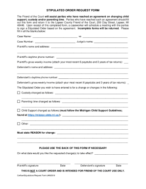 Fillable Online Custody, Parenting Time, and Support Stipulation Packet ...