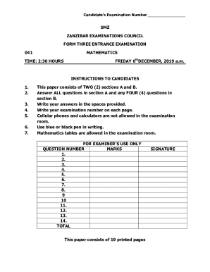 Fillable Online Form 2 Basic Mathematics Examination 2019 Fax Email ...