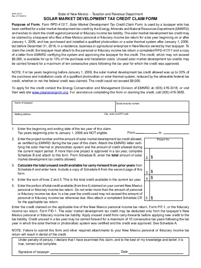 Fillable Online RPD-41317, Solar Market Development Tax Credit Claim ...