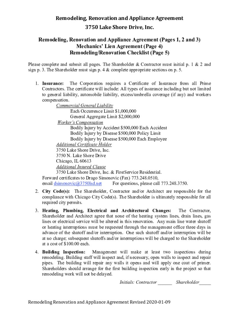 Fillable Online Remodeling, Renovation and Appliance Agreement 3750 ...