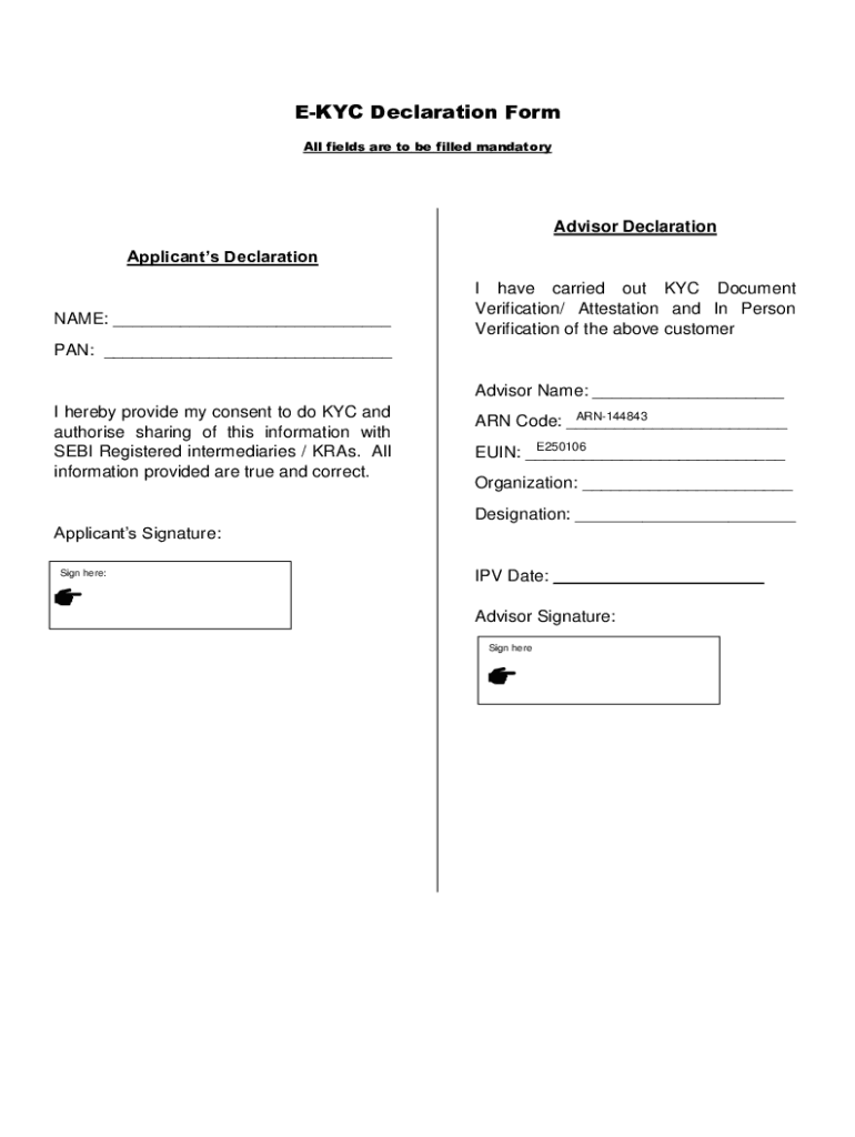 Fillable Online E-KYC Declaration Form Fax Email Print - pdfFiller