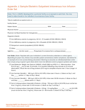 Fillable Online Appendix J: Sample Obstetric Outpatient Intravenous ...