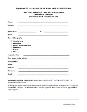 Fillable Online Application for Photography Permit at Van Vleck House ...