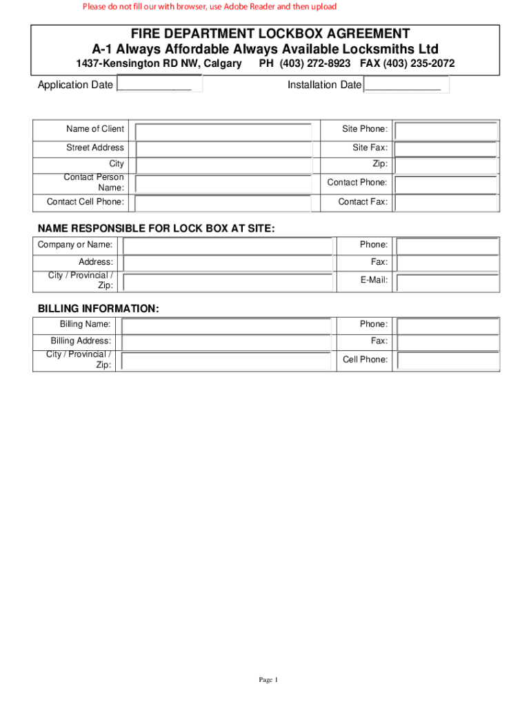 Fillable Online FIRE DEPARTMENT LOCKBOX AGREEMENT A-1 Always ... Fax ...
