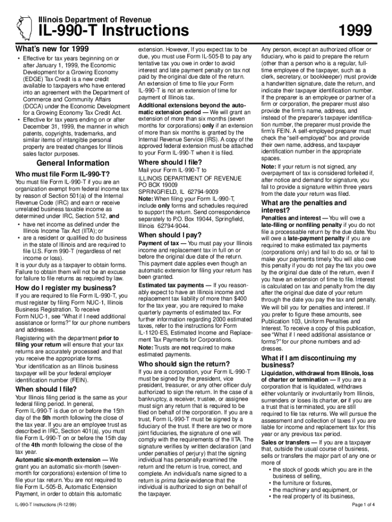 Fillable Online tax illinois 1999 IL-990-T Instructions - Illinois ...