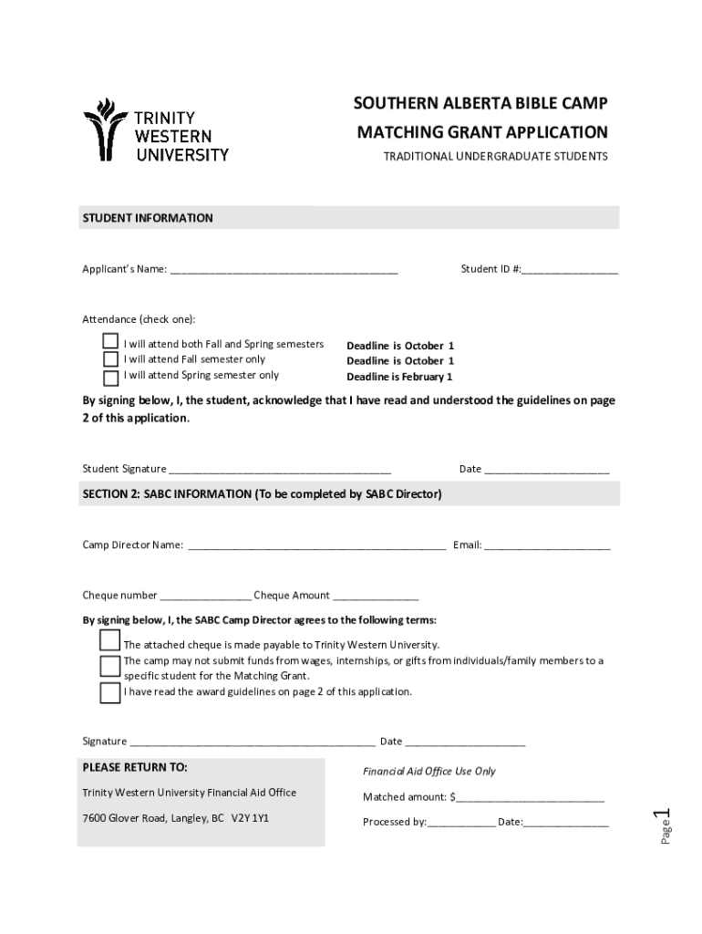 Fillable Online Southern Alberta Bible Camp Matching Grant Application Fax Email Print - pdfFiller