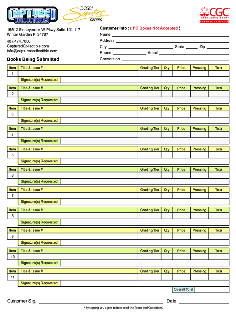 Fillable Online CGC Trading Cards Submission Form - Captured Collectibles Fax Email Print ...