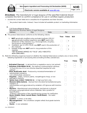 USDA/NOP Compliance of Non-organic Ingredient or Processing Aid Doc ...