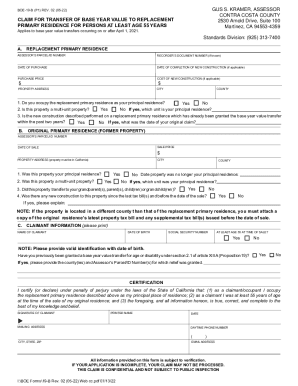 Fillable Online Claim for Transfer of Base Year Value ... - Contra Costa County Fax Email Print ...
