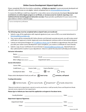 Fillable Online Online Course Development Stipend Application Form July ...