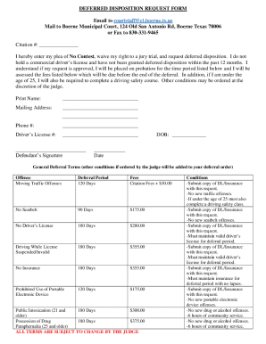 Fillable Online Deferred Disposition Request Form - Leon Valley Fax Email Print - pdfFiller