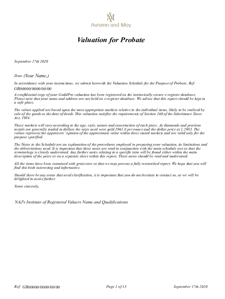 Fillable Online Valuation for Probate - Amazon AWS Fax Email Print ...